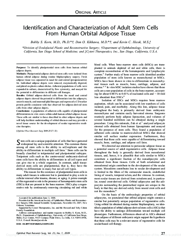 (PDF) Identification and Characterization of Adult Stem Cells From ...
