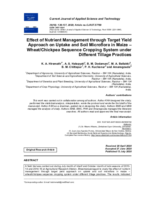 (PDF) Effect of Nutrient Management through Target Yield Approach on Uptake and Soil Microflora ...