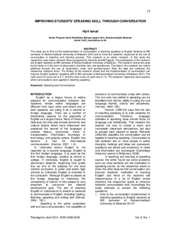 (PDF) Improving Students’ Speaking Skill Through Conversation