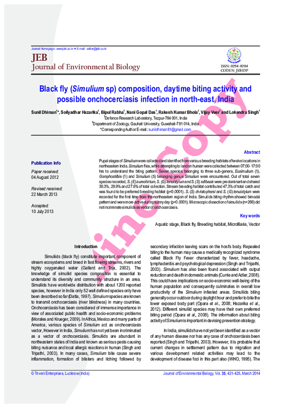 (PDF) Black fly (Simulium sp) composition, daytime biting activity and ...