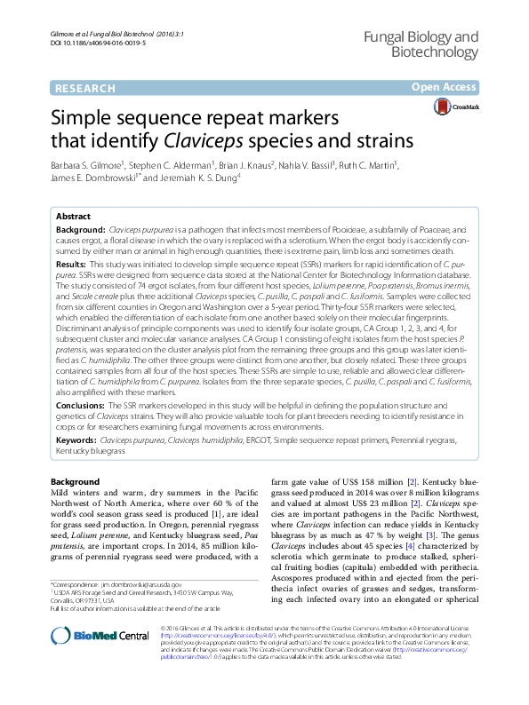 (PDF) Simple sequence repeat markers that identify Claviceps species and strains