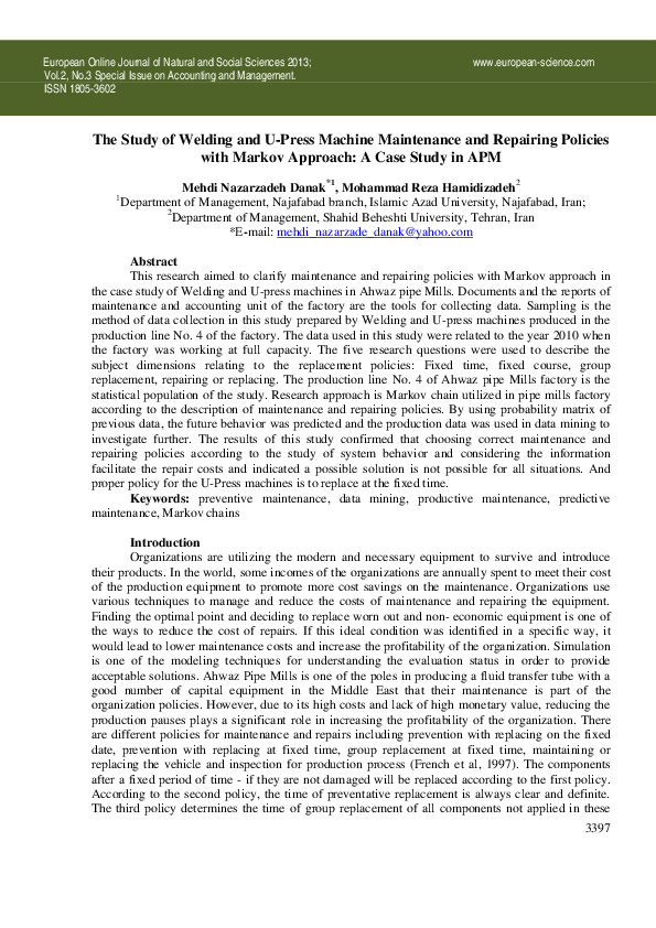 (PDF) The study of welding and U-press machine maintenance and ...