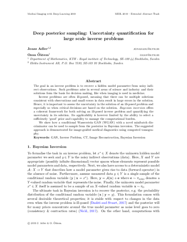 (PDF) Deep posterior sampling: Uncertainty quantification for large scale inverse problems