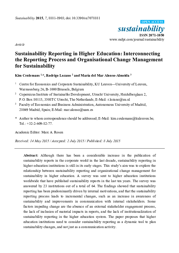(PDF) Sustainability Reporting in Higher Education and Organizational ...