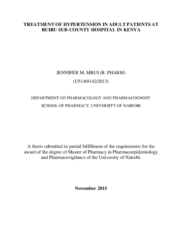 (PDF) Treatment of hypertension in adult patients at Ruiru sub-county ...