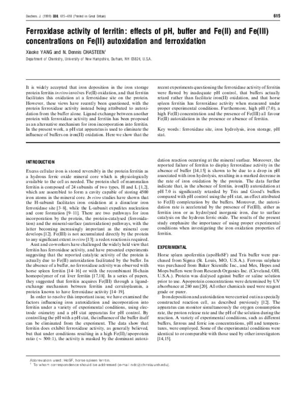 (PDF) Ferroxidase activity of ferritin: effects of pH, buffer and Fe(II ...