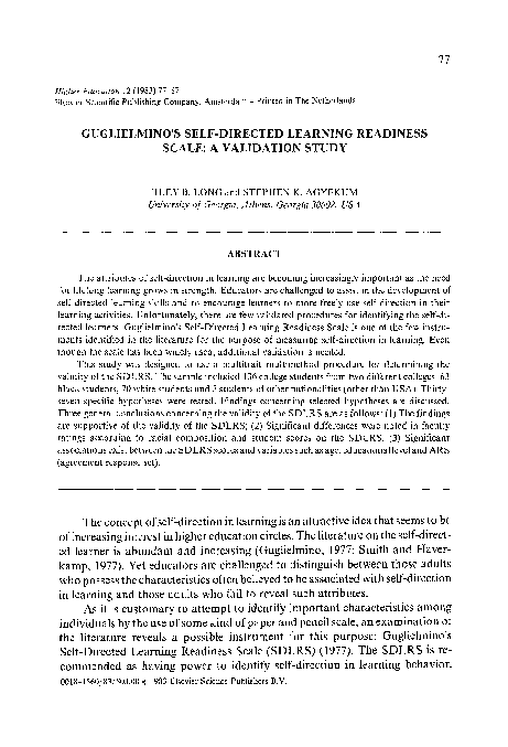 (PDF) Guglielmino's self-directed learning readiness scale: A validation study