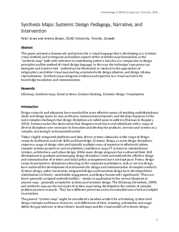 (PDF) Synthesis maps : Systemic design pedagogy , narrative , and ...