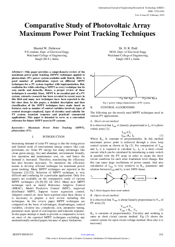 (PDF) Comparative Study of Photovoltaic Array Maximum Power Point Tracking Techniques