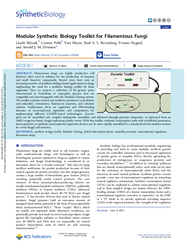(PDF) Modular Synthetic Biology Toolkit for Filamentous Fungi