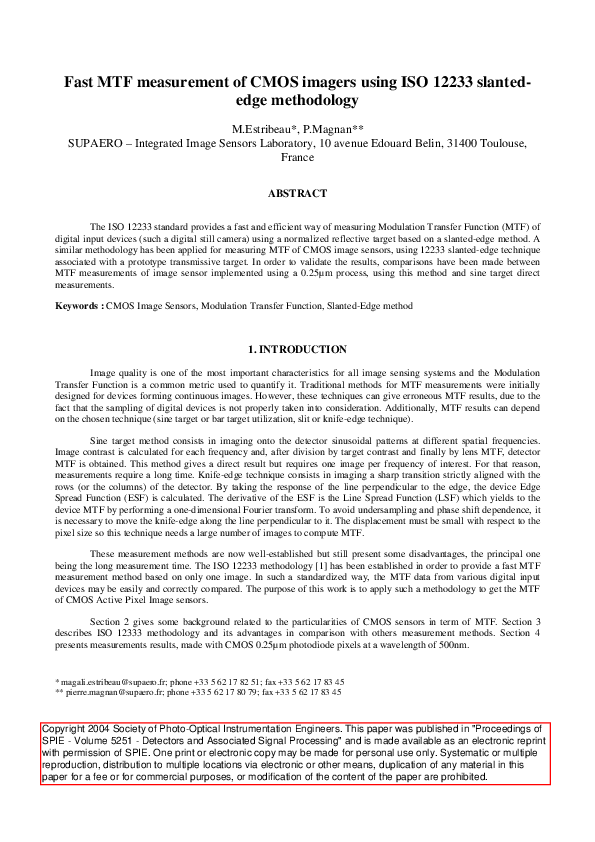 (PDF) Fast MTF measurement of CMOS imagers using ISO 12333 slanted-edge ...