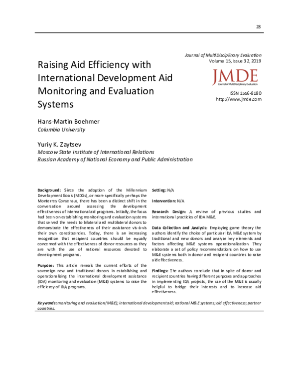 (PDF) Raising Aid Efficiency with International Development Aid Monitoring and Evaluation Systems