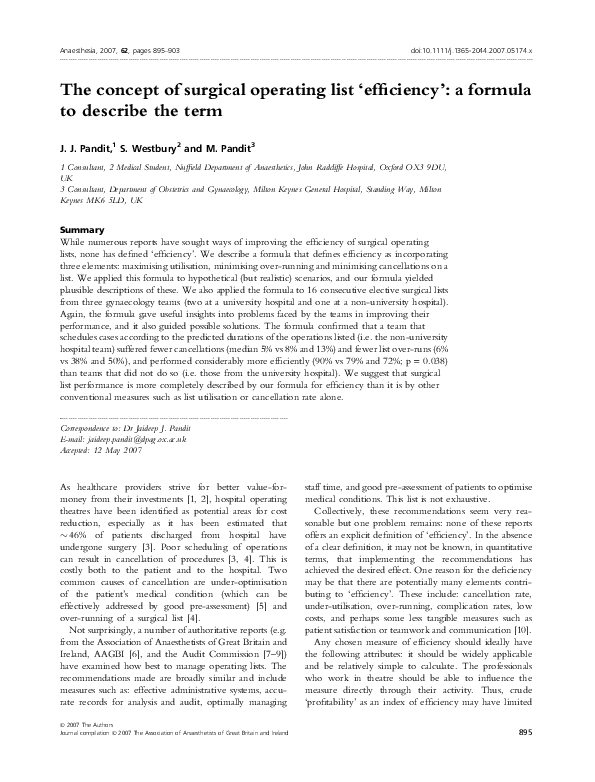 (PDF) The concept of surgical operating list ‘efficiency’: a formula to ...