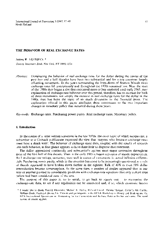 (PDF) The behavior of real exchange rates