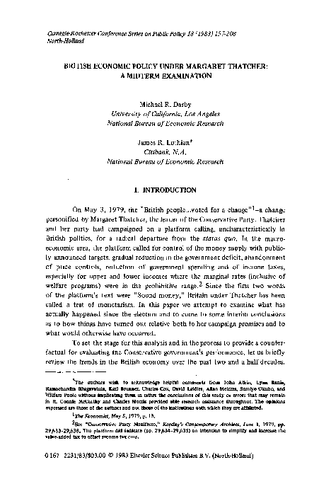 (PDF) British economic policy under margaret thatcher: A midterm ...