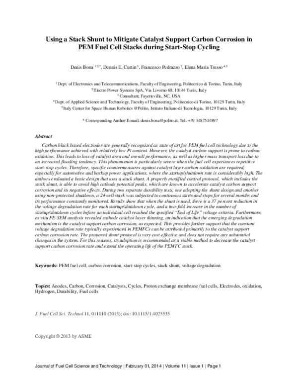 (PDF) Using a Stack Shunt to Mitigate Catalyst Support Carbon Corrosion ...