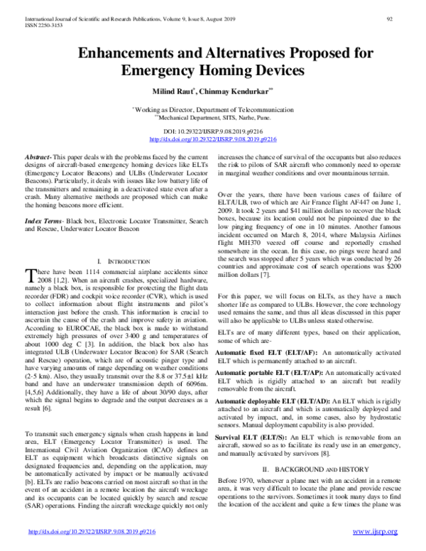 (PDF) Enhancements and Alternatives Proposed for Emergency Homing Devices