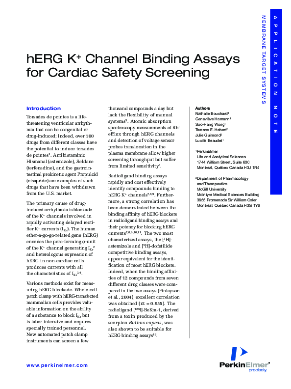 (PDF) hERG K+ Channel Binding Assays for Cardiac Safety Screening