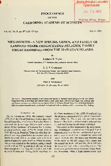 (PDF) Megamouth--a new species, genus, and family of lamnoid shark ...