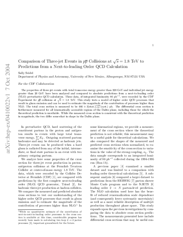 (PDF) Comparison of three-jet events in collisions at to predictions ...