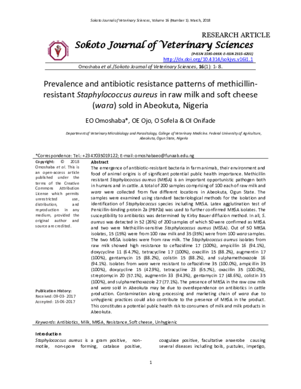 (PDF) Prevalence and antibiotic resistance patterns of methicillin-resistant Staphylococcus ...