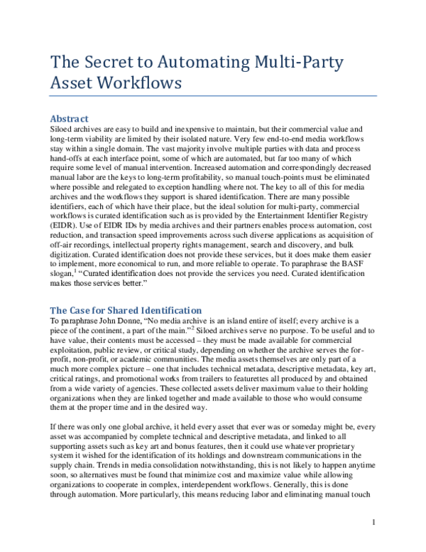 (PDF) The secret to automating multi-party asset workflows
