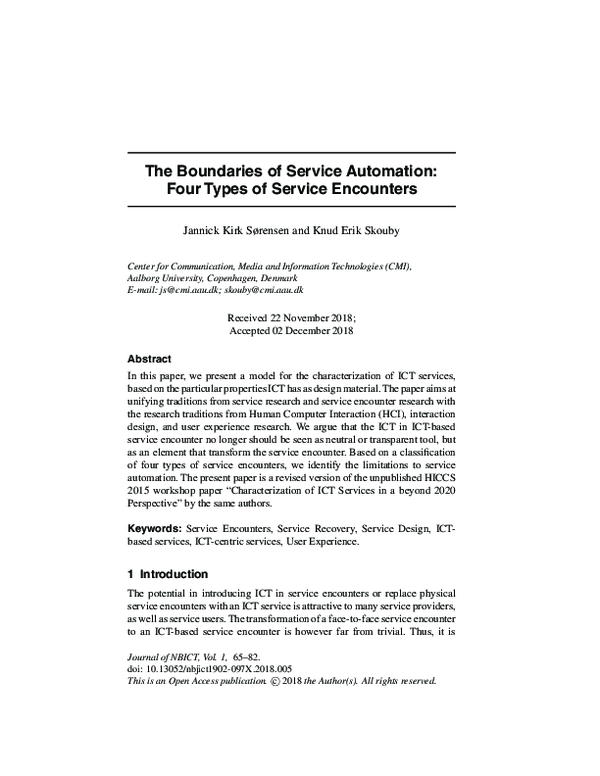 (PDF) The Boundaries of Service Automation:Four Types of Service Encounters