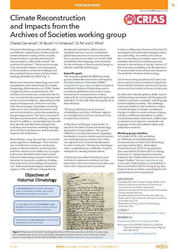 (PDF) Climate Reconstruction and Impacts from the Archives of Societies