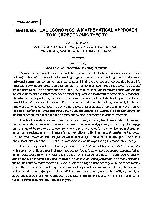 (PDF) Mathematical Economics: A Mathematical Approach To Microeconomic ...