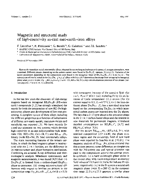 (PDF) Magnetic and structural study of high-coercivity as-cast rare ...