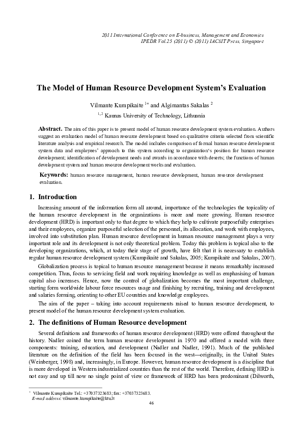 (PDF) The Model of Human Resource Development System ’ s Evaluation
