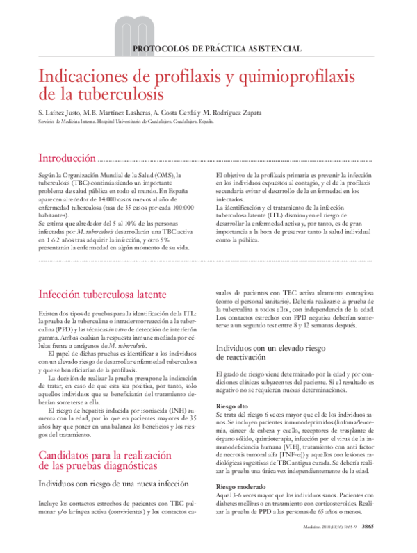 (PDF) Indicaciones de profilaxis y quimioprofilaxis de la tuberculosis