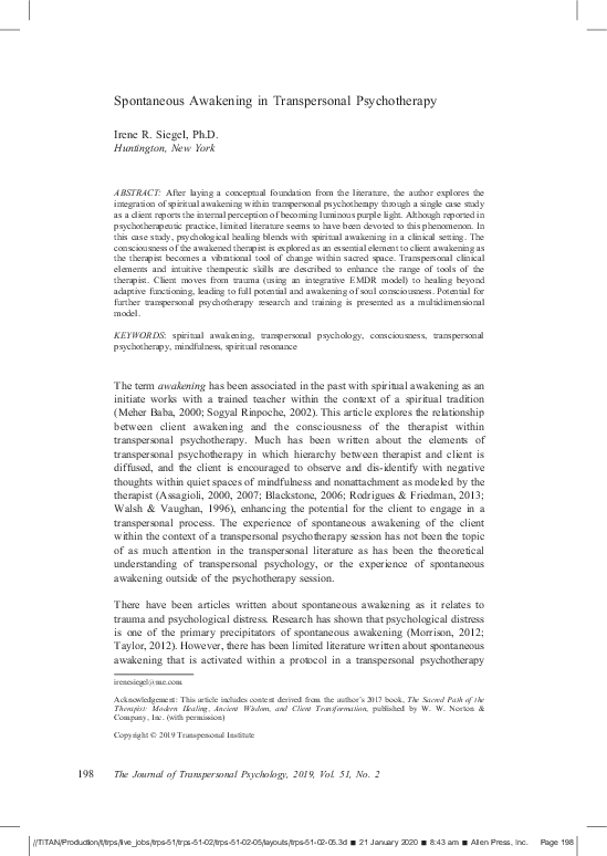 (PDF) Spontaneous Awakening in Transpersonal Psychotherapy