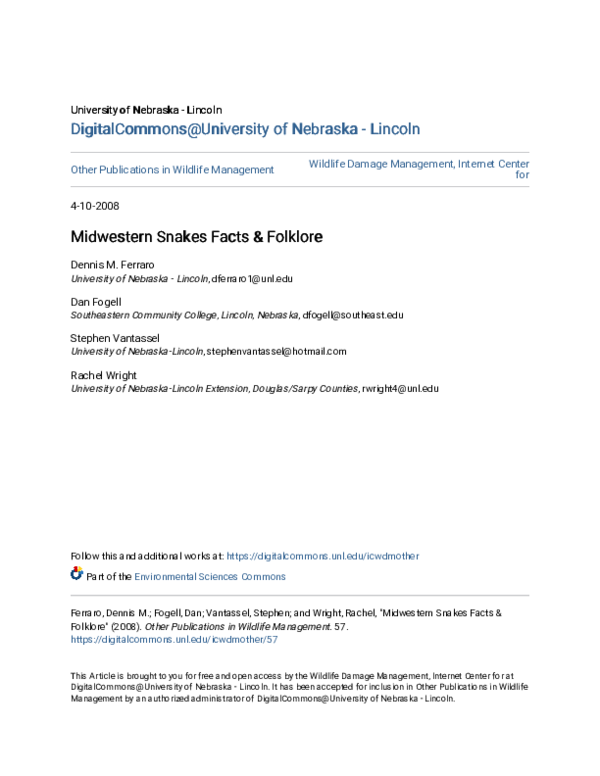 (PDF) Midwestern Snakes Facts & Folklore
