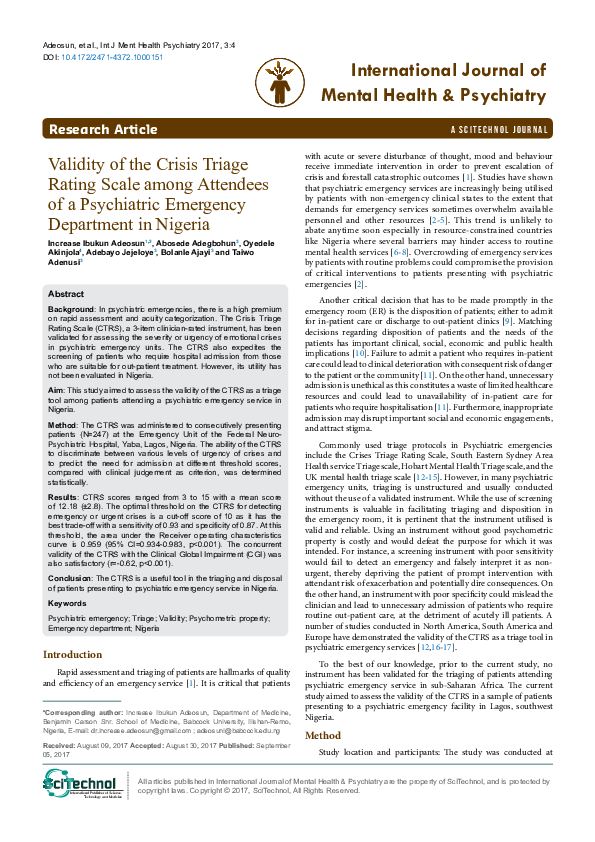 (PDF) Validity of the Crisis Triage Rating Scale among Attendees of a ...