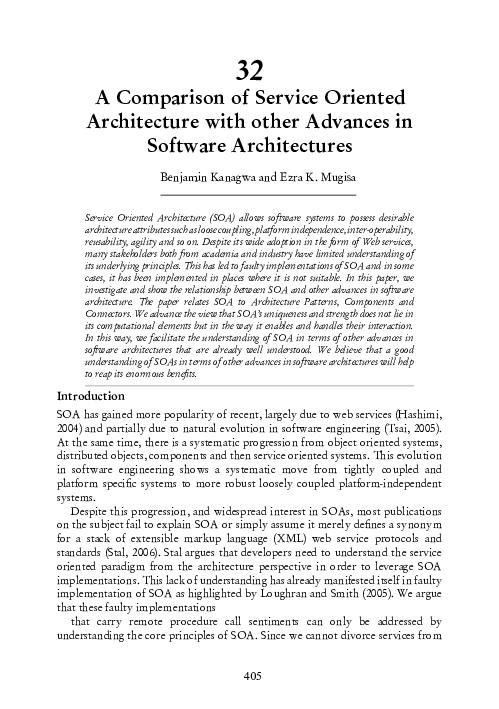 (PDF) A Comparison of Service Oriented Architecture with other advances in Software Architectures