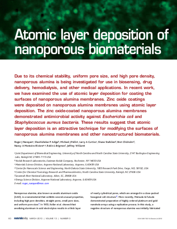 Pdf Use Of Atomic Layer Deposition Of Functionalization Of Nanoporous