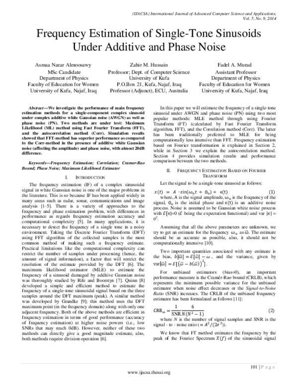 (PDF) Frequency Estimation of Single-Tone Sinusoids Under Additive and Phase Noise