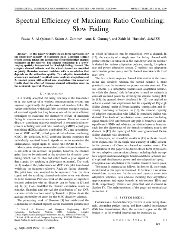 (PDF) Spectral efficiency of maximum ration combining: slow fading