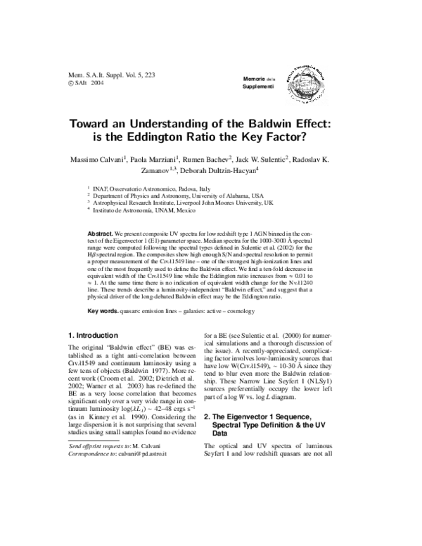 (PDF) Toward an Understanding of the Baldwin Effect: is the Eddington ...