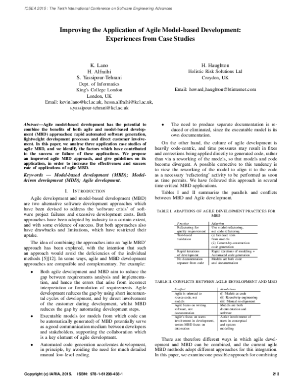 (PDF) Improving the Application of Agile Model-based Development: Experiences from Case Studies