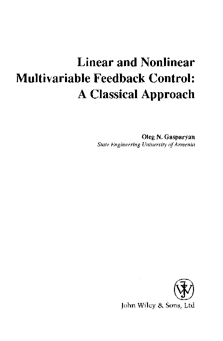 (PDF) Linear and Nonlinear Multivariable Feedback Control: A Classical Approach