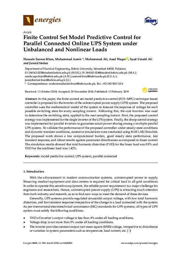 Pdf Finite Control Set Model Predictive Control For Parallel