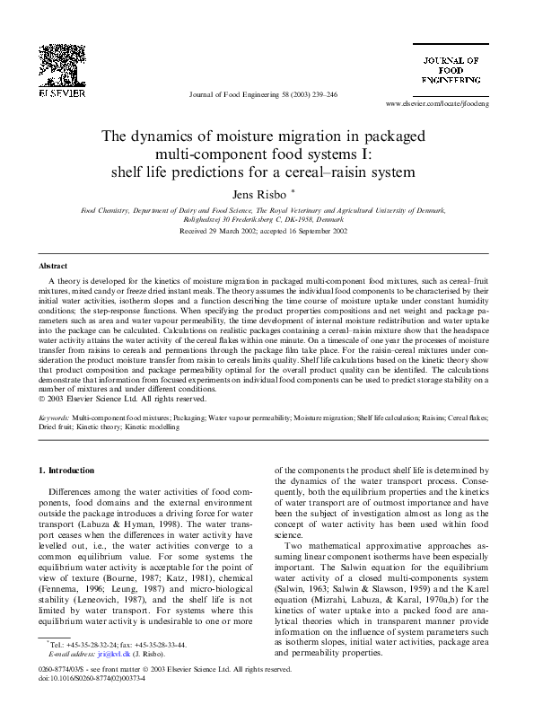 (PDF) The dynamics of moisture migration in packaged multi-component food systems I: shelf life ...