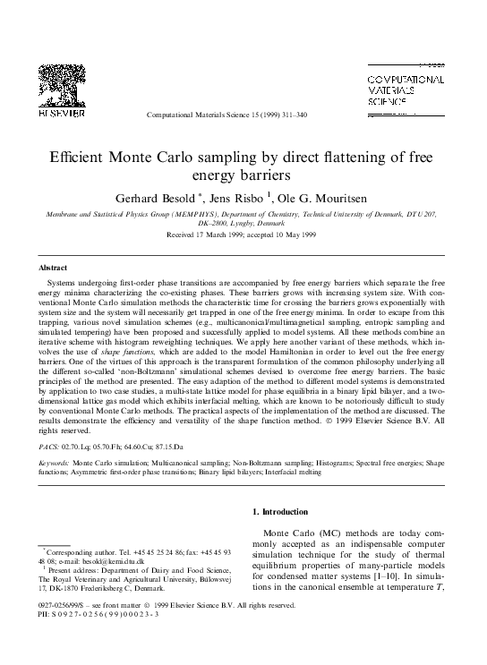 (PDF) Efficient Monte Carlo sampling by direct flattening of free energy barriers