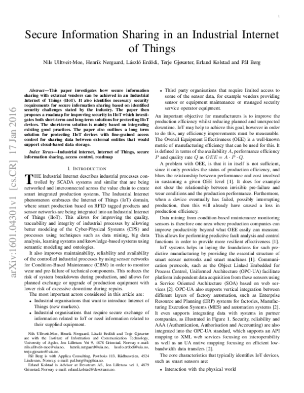(PDF) Secure Information Sharing in an Industrial Internet of Things