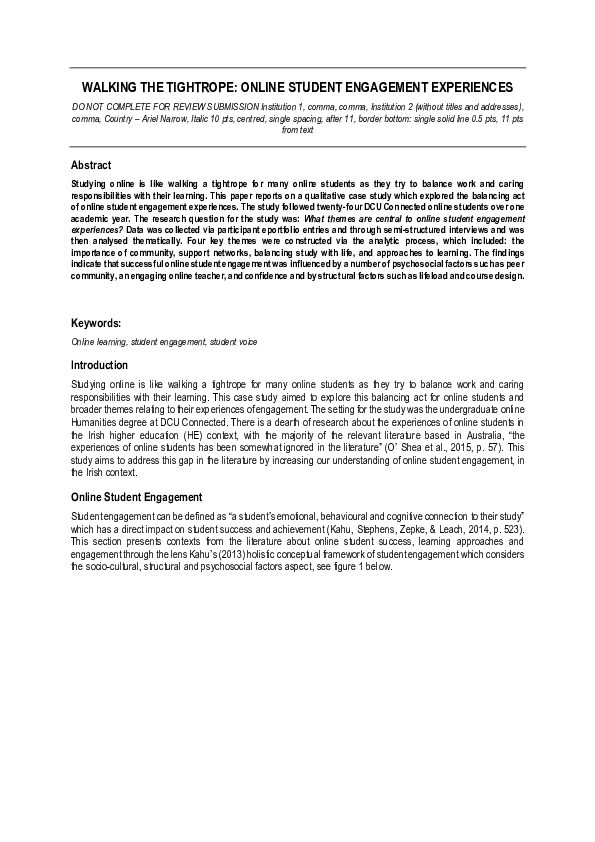 (PDF) Walking the Tightrope: Online Student Engagement Experiences