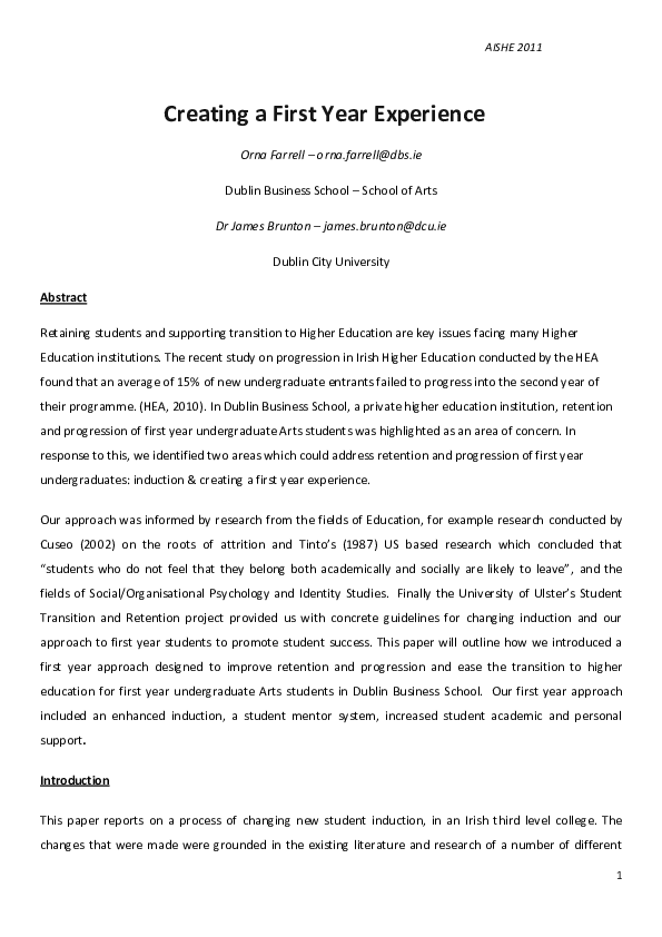 (PDF) Creating a First Year experience