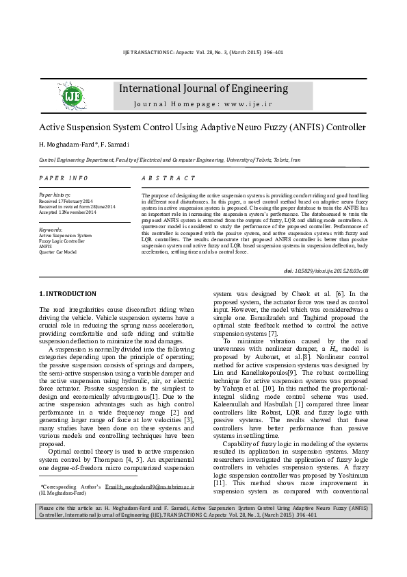 (PDF) Active Suspension System Control Using Adaptive Neuro Fuzzy ...
