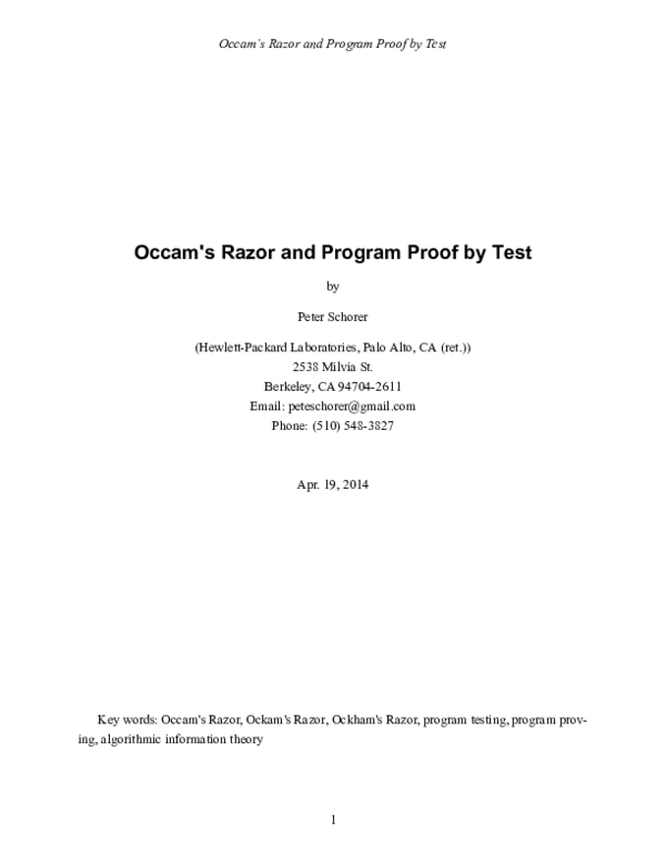 (PDF) Occam’s Razor and Program Proof by Test